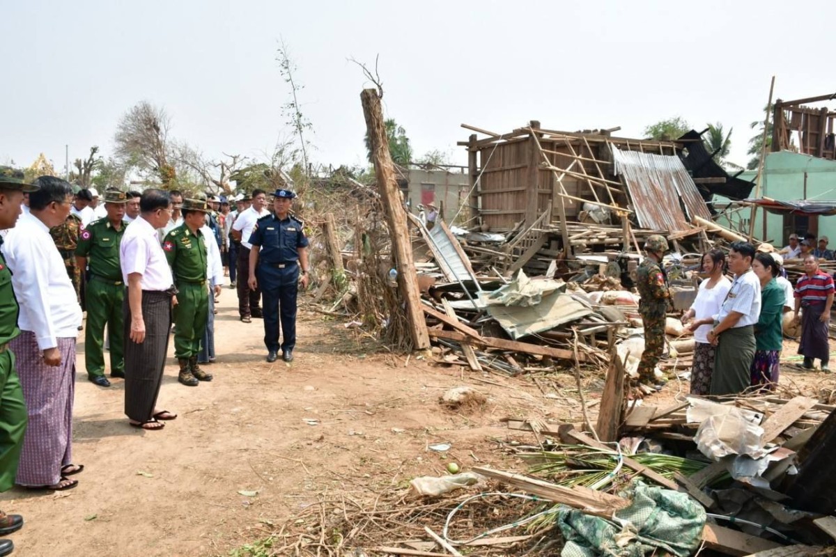 လေပြင်းတိုက်ခတ်မှုကြောင့် ပျက်စီးခဲ့သည့် လယ်ဝေးမြို့နယ်အတွင်းရှိ